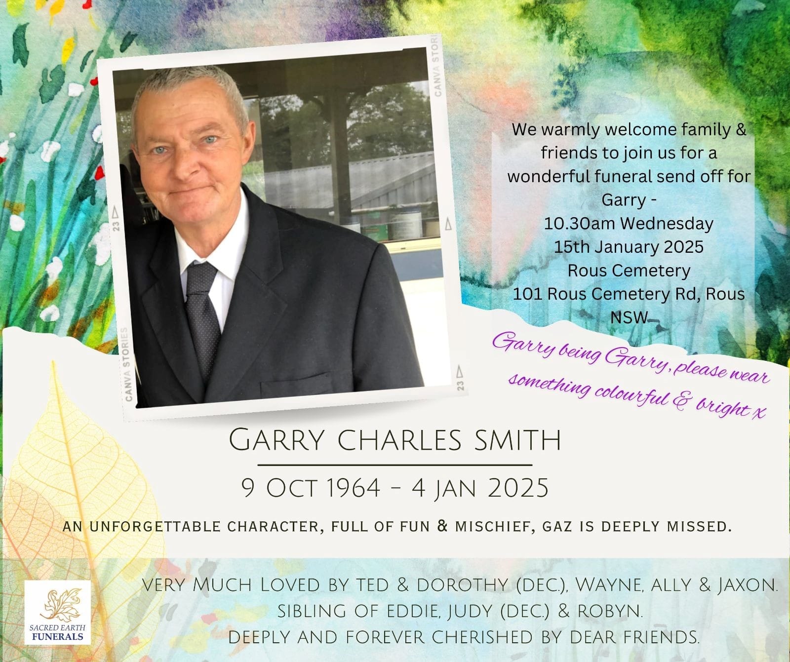 Death notices - Sacred Earth Funerals